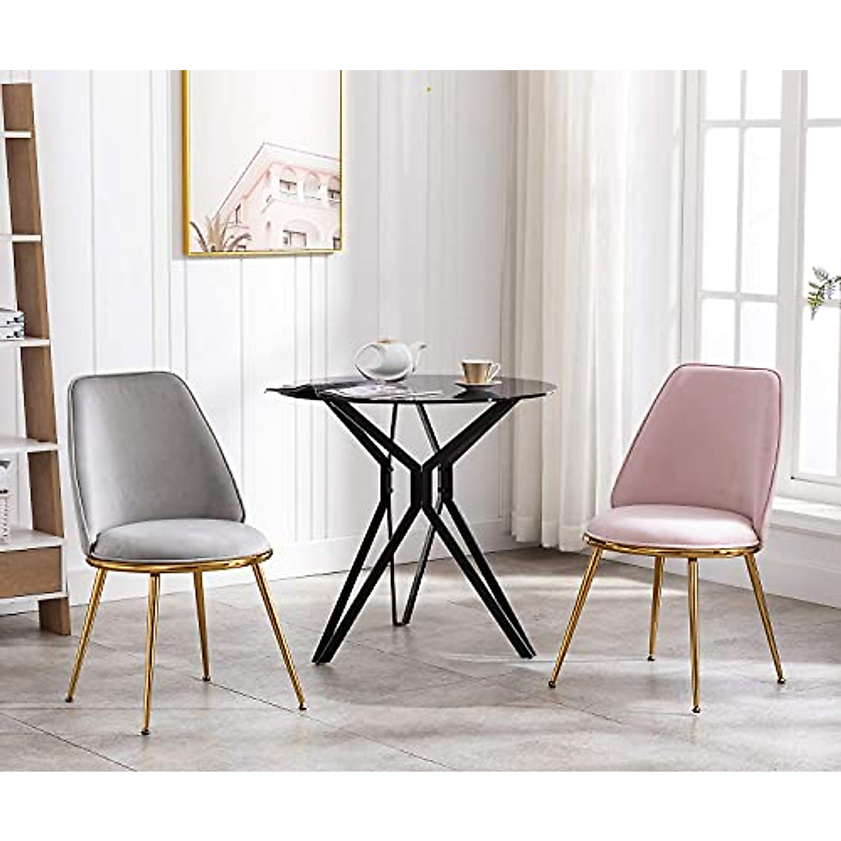 Artechworks Velvet Modern Upholstered Dinning Chair with Golden Metal Base Legs Accent Leisure Lounge Mid-Century Chair for Living Dining Room Bedroom, Grey