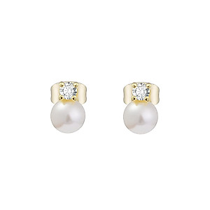 Magna Bijoux 14k Gold Plated Brass Pearl Stud Earrings with CZ Top (6mm Pearl, Gold)