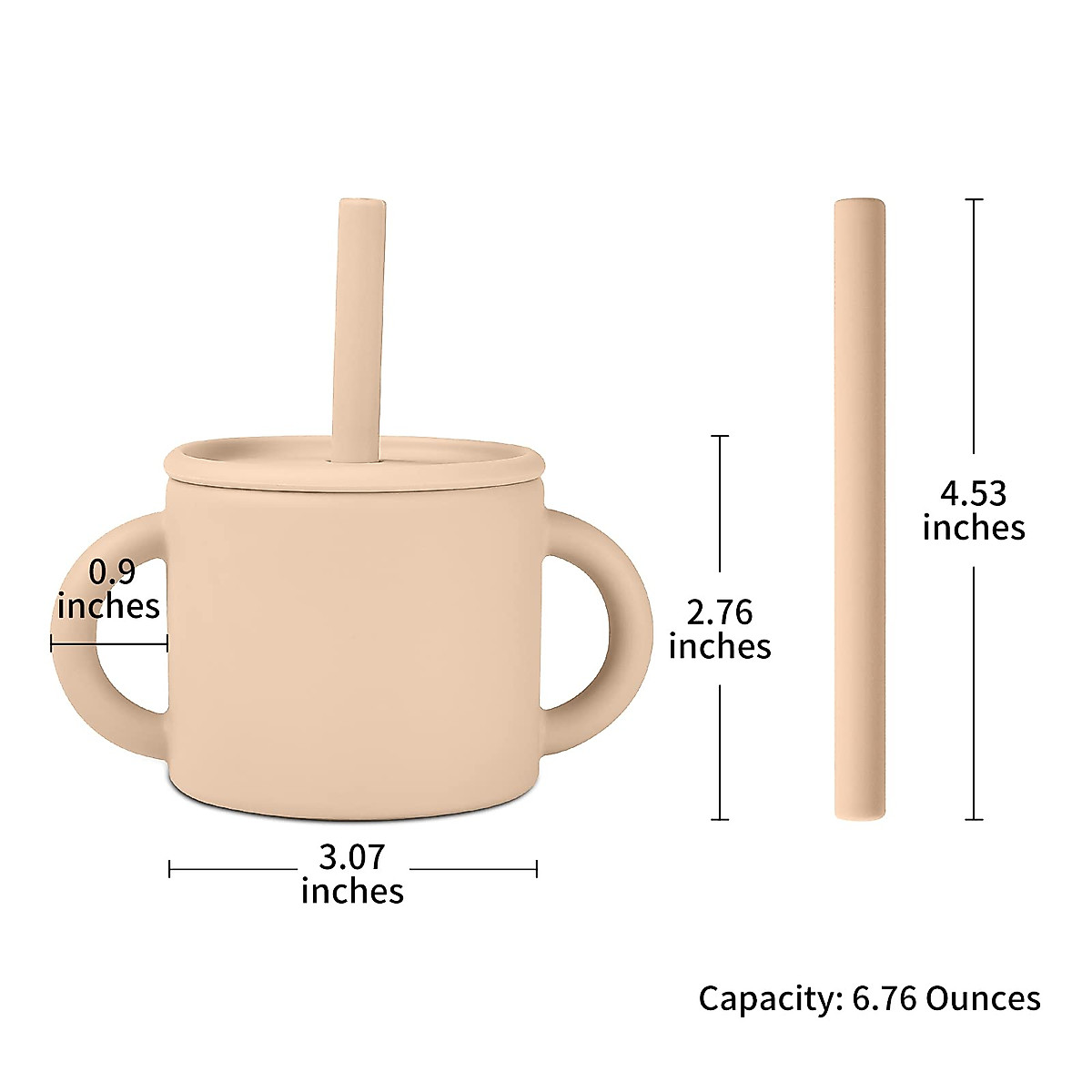 Silicon Sippy Trainer Straw Cups Double Handle Silicone Cup, Baby Training Cup with Handles Lid and Straw, BPA Free, Unbreakable 6.7oz