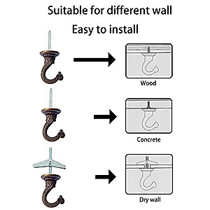 3 Sets Large Swag Ceiling Hooks Heavy Duty Swag Hook with Hardware for Hanging Plants Ceiling Installation Cavity Wall Fixing (3, Antique Brass)