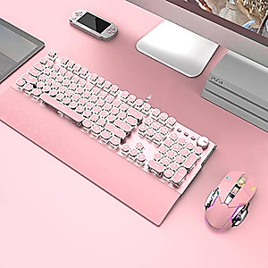 TONIZER Pink Mechanical Gaming Keyboard with White LED Backlit Keyboard with Palm Wrist Typewriter Style USB Wired Gaming Keyboard for PC Mac Laptop (Blue Switch)