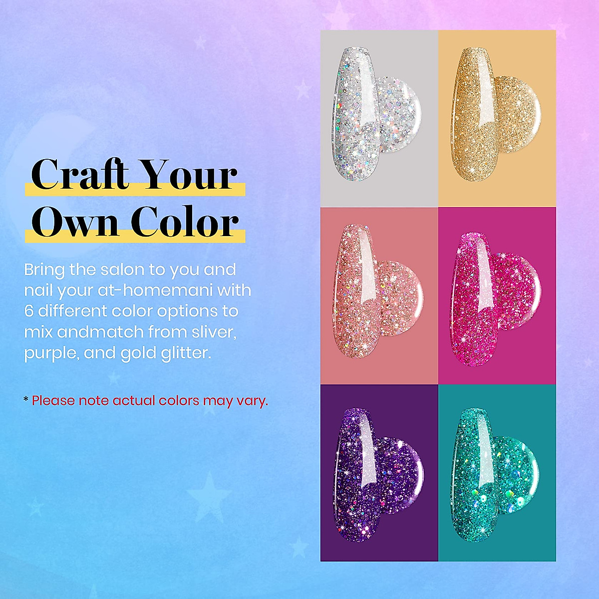 Beetles Glitter Gel Polish, 6 Pcs Pink Silver Platinum Gel Polish Kit Soak off Uv Lamp Glitter Purple Pink Green Gold Winter Glitter Nail Polish Kit Holiday Gift Pink Gel Polish Design for Party