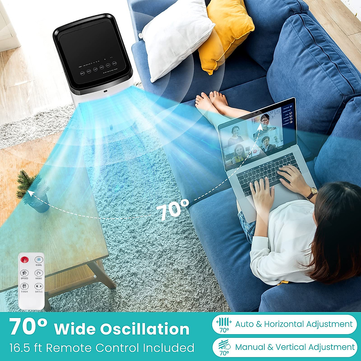 DORTALA Evaporative Air Cooler, 3-in-1 Cold Air Cooling Fan with Remote, 3.5L Water Tank, 2 Ice Packs, 4 Modes, 3 Speeds & Timer, 70° Oscillation, Portable Swamp Cooler for Small Rooms