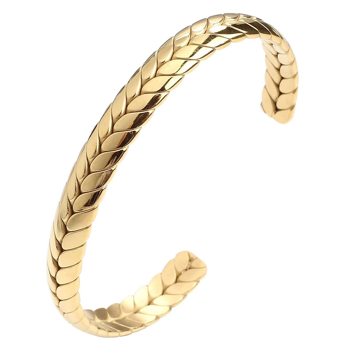 Dorriss Wide Open Cuff Bracelet, Stainless Steel Adjustable Wheat Bracelets, Weave Style Bangle Elegant Wrap Jewelry for Women, Men, Couples