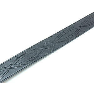 BC Belts Leather Belt Strap with Fancy Saddle Stitch Embossed Pattern 1.5" Wide with Snaps (Black-S)