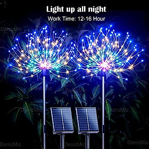DenicMic 2 Pack Solar Firework Lights Outdoor Garden Lights 200 LED Solar Starburst Lights 8 Mode Solar Star Lights Waterproof Garden Yard Patio Christmas Decor (Multi-Colored)