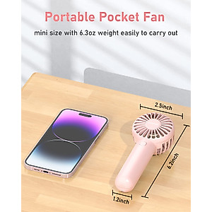 Coohea Mini Handheld Fan 4800mAh Battery Portable Fan USB Rechargeable Eyelash Fan 3 Speeds Wind Powerful Makeup Fan Cute Small Fan with Base & Lanyard for Hand Held Desk Travel Beach Office, Pink