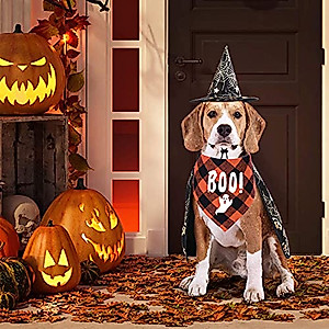 STMK Halloween Plaid Dog Bandanas, Trick or Treat Boo Dog Bandana Scarf for Halloween Dog Puppy Costume Decorations