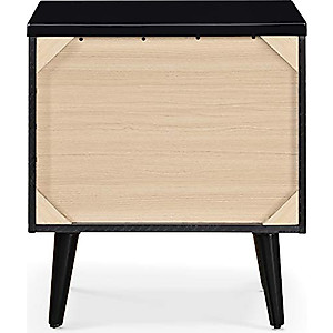 Adore Décor Lennox Mid-Century Side Table 2 Drawers Storage Nightstand, Matte Chrome Handle, Black