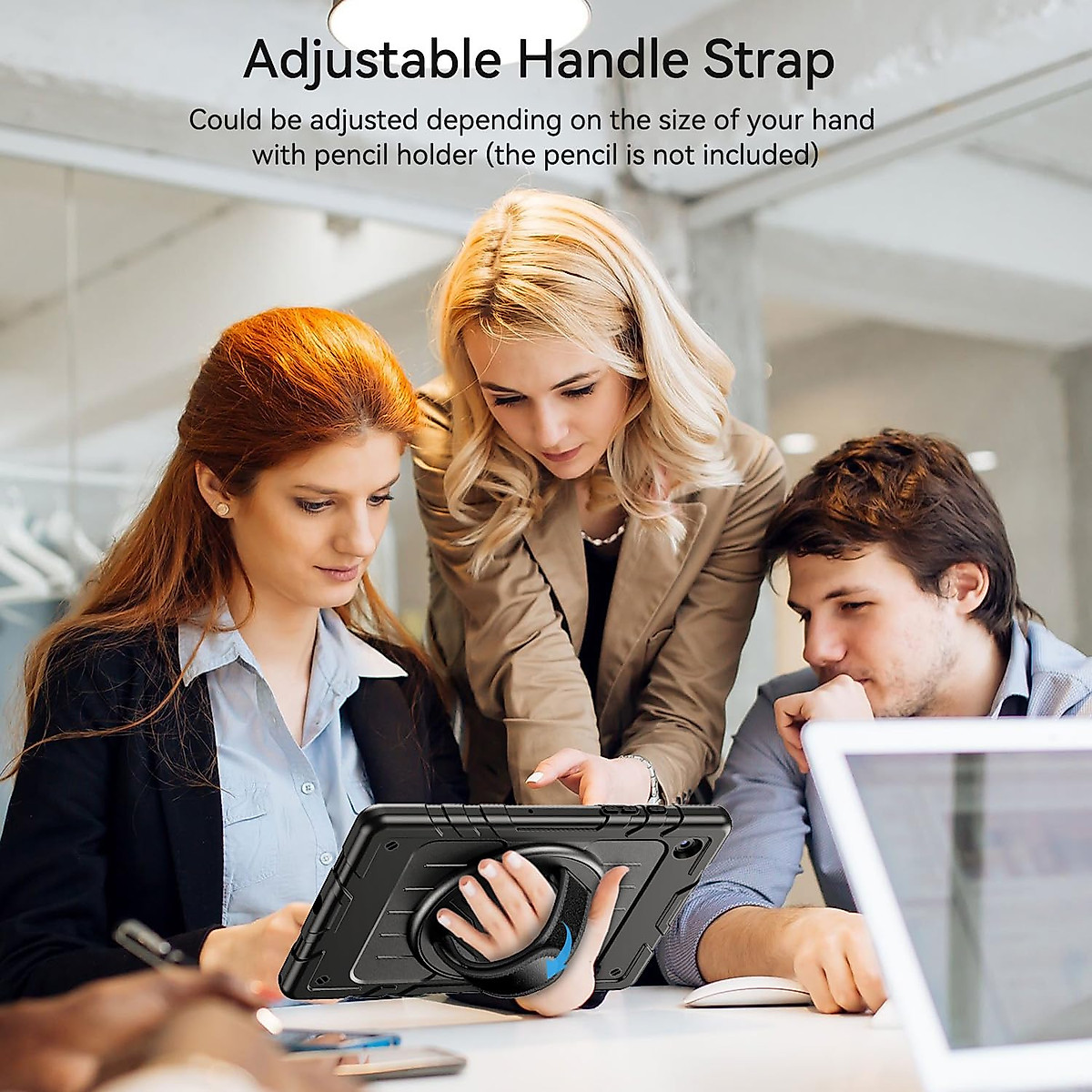 Stweap for Samsung Galaxy Tablet A8 Case 10.5 inch 2022 SM-X200/X205/X207 with Screen Protector [360 Rotating Stand] &Hand Shoulder Strap Shockproof Rugged Protective Cover|Black