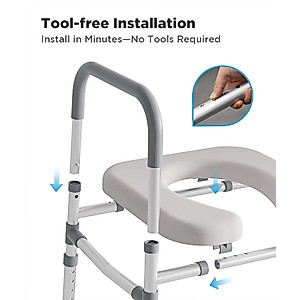Raised Toilet Seat with Handles, Toilet Seat Risers for Seniors with Adjustable Height & Width, Up to 500 lbs, Elevated Stable Toilet Seat for Seniors, Handicapped, Pregnant, Fits Any Toilet