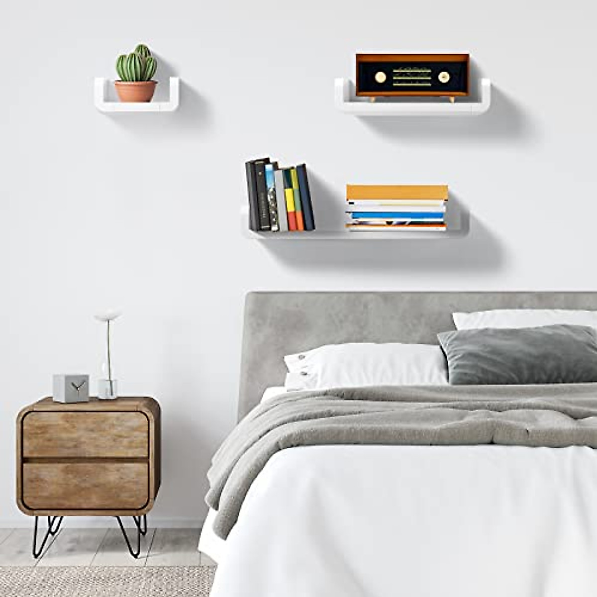 ELUCHANG Floating U Shelves Wall Mount,Bathroom Organizer Non-Drilling,Shelves Decoration Display Storage Pictures Shelves for Home Kitchen Office,Set of 3