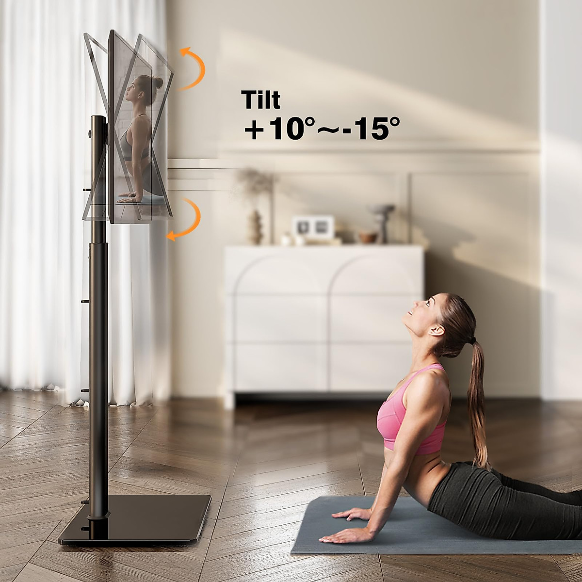 Universal TV Stand Monitor with Mount 100 Degree Swivel Height Adjustable and Tilt Function for 19 to 43 inch LCD, LED OLED TVs,Space Saving Standing Bedroom Living Room Corner,Black