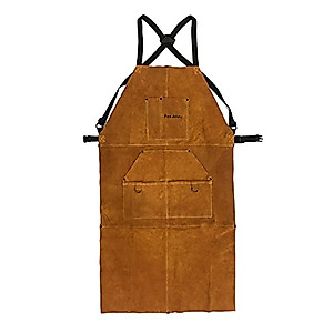 Long Real Leather Apron 43.7" Heavy Duty Work Apron with 6 Tool Pockets Heat Flame Resistant Welding Apron for Blacksmith Woodwork BBQ Fireplace Welders Men Women Safety Apparel