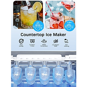 Ice Maker Countertop WANAI Portable Ice Making Machine with Ice Basket & Ice Scoop 33lbs Ice in 24Hrs L&S Bullet Size for Home Kitchen Party Bar