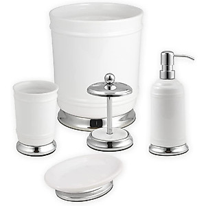 Popular Bath Waste Basket, Isabella Collection, White/Chrome