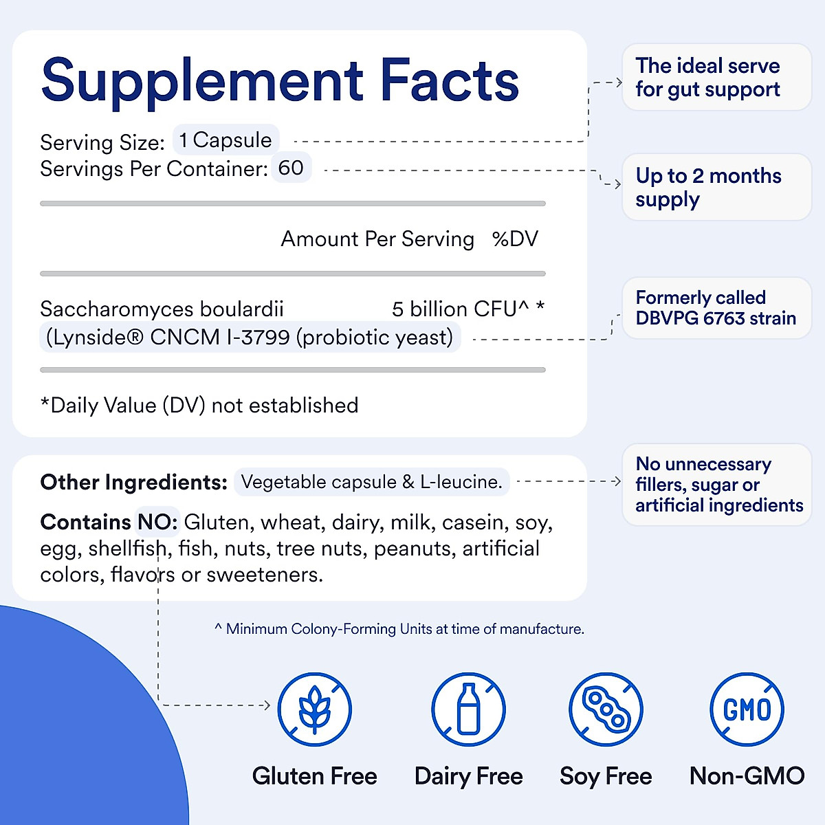 Essential Stacks Saccharomyces Boulardii Probiotics (Non-GMO & Gluten Free) - 5 Billion CFUs for Gut Health (60 Capsules)