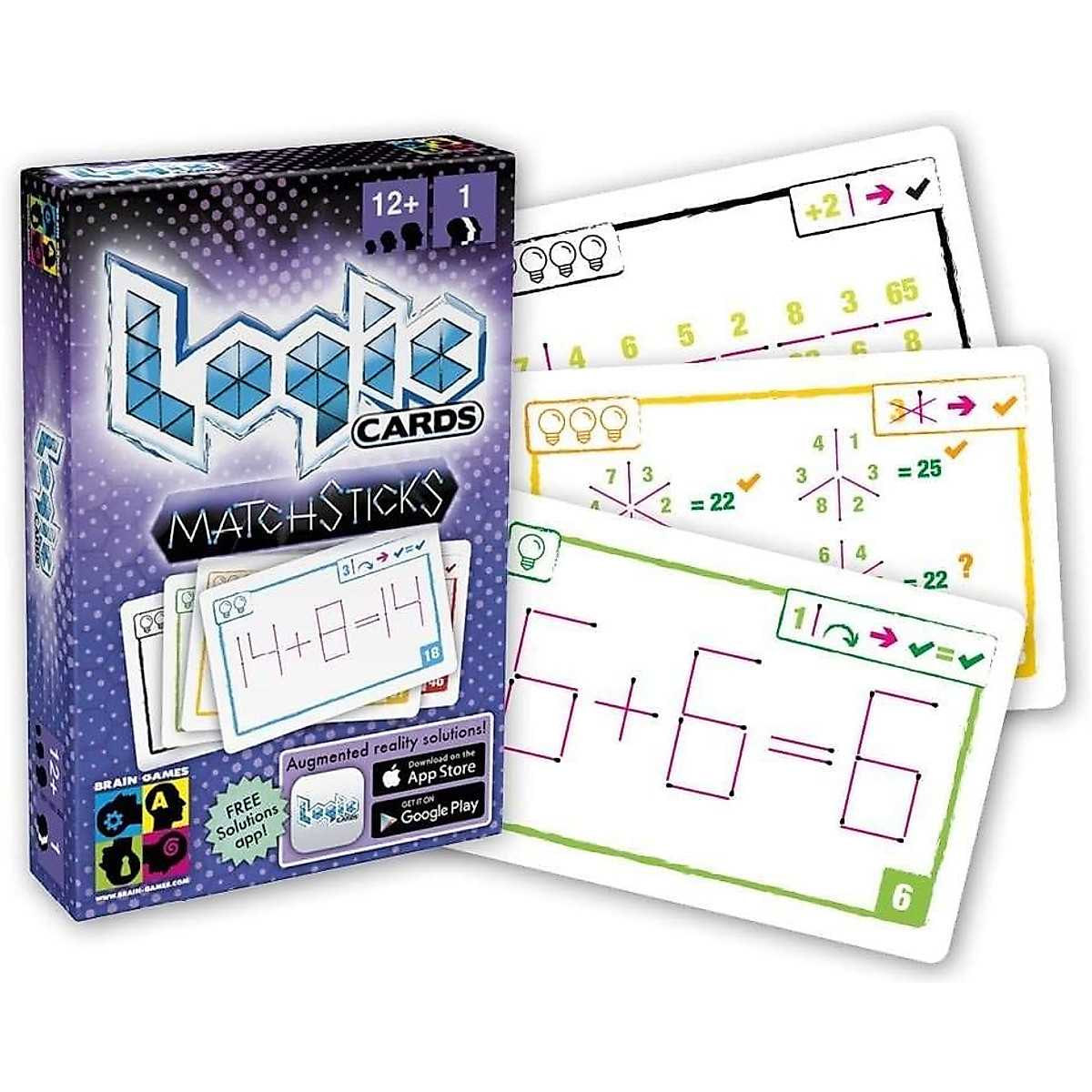 Brain Games Logic Cards Matchsticks - Math Brain Teaser Card Game for Kids, Teenagers & Adults - Award Winning Family Fun!