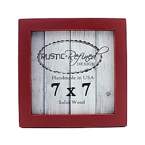 Rustic and Refined Design 7x7 Solid Wood Made in USA Picture Frame with 1 Inch Border (Gallery Collection) - Barn Red
