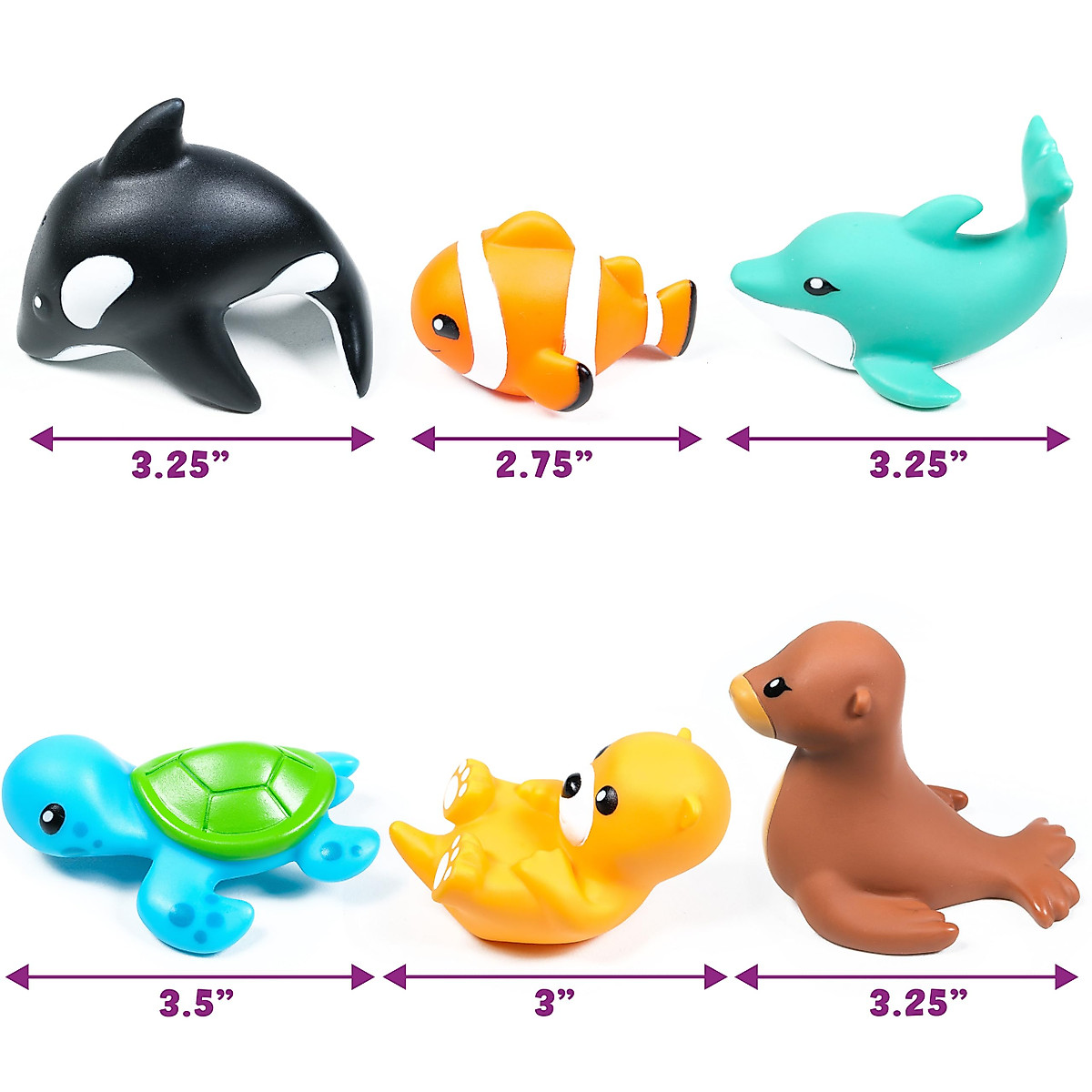 Tub Works® Marine™ Mold Free Bath Toys, 6 Pack | Sealed, No Hole Bath Toys Design Keeps Moisture Out | Soft, Squeezable & Float on Water | Easy-Grip Baby & Toddler Bath Toy Set | Great Baby Pool Toys