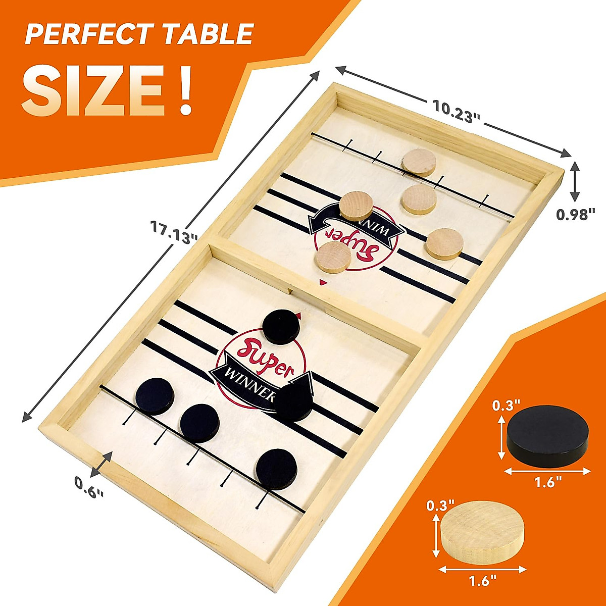 BAKAM Super Fast Sling Puck Game, Portable Table Hockey Game for Kids and Adults, Tabletop Slingshot Games Toys for Boys and Girls, Desktop Sport Board Game for Family Game Night Fun (Large Winner)