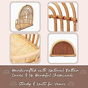 Birdie Designs Rattan Shelf - 14.5 x 12.5 Neutral Rainbow Nursery Decor - Wall Mount Basket Hand Made Wicker Shelf - Hanging Storage Organizer