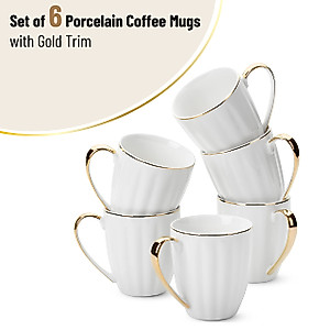 BTaT- White Coffee Mugs, Set of 6, 12oz, White Porcelain with Gold Trim Coffee Mug Set, Hot Chocolate Mugs, Ceramic Mugs, Large Mugs for Coffee, Set of Mugs, Hot Cocoa Mugs