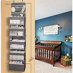 VINNING Over the Door Organizer Storage - 6 Shelf Flexible 1 Split into 2 Hanging Storage Door Organizer,Anti Tilt Behind Door Organizer for Pantry,Nursery,Bathroom,Bedroom,Kitchen,Dorm,Camper,Grey