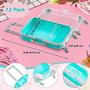 12 Pack Mini Suitcase Favor Box False Eyelashes Packaging Box Plastic Rolling Empty Lash Boxes Trolley Tiny Suitcase Miniature Candy Box for Travel Theme Parties and Celebrations, 9 Colors