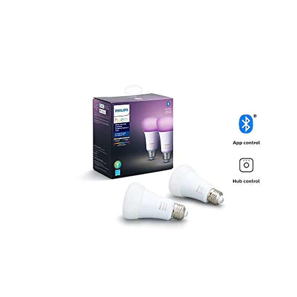 Philips Hue White and Color Ambiance 2-Pack A19 LED Smart Bulb & Smart Hub (Compatible with Alexa Apple HomeKit and Google Assistant), White Ambiance, Hue Hub
