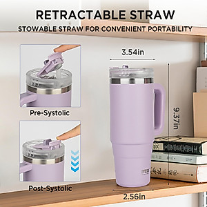 TYESO 30 oz Tumbler with Handle, Straw and Lid - Leak Resistant Insulated Stainless Steel Water Bottle, Car Cup Holder Friendly Travel Coffee Mug Purple - Gifts for Men & Women