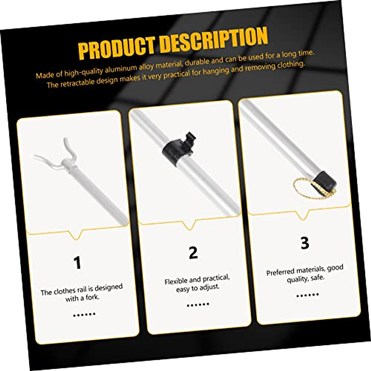 Alipis 1pc Closet Clothes Rail Stainless Steel Shelf Adjustable Shower Rod Shower Curtain Rod Hooks Clothes Poles for Hanging Clothes Closet Reacher Pole Reach Pole with Hook Silver Heavy