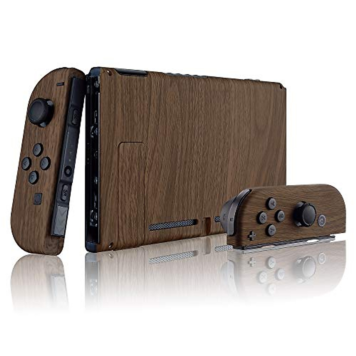eXtremeRate DIY Replacement Shell Buttons for Nintendo Switch, Soft Touch Back Plate for Switch Console, Custom Housing Case with Full Set Buttons for Joycon Handheld Controller - Wood Grain