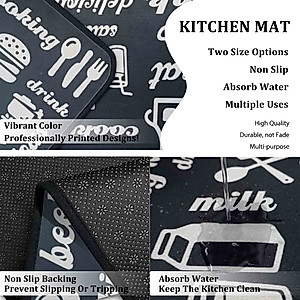 Black Kitchen Rugs Set of 2 - Kitchen Floor Mats Non-Slip Backing - Kitchen Mat Washable Doormat Runner Rug Set for Home Accessories and Decor 17x47.2 and 17x30 inches.