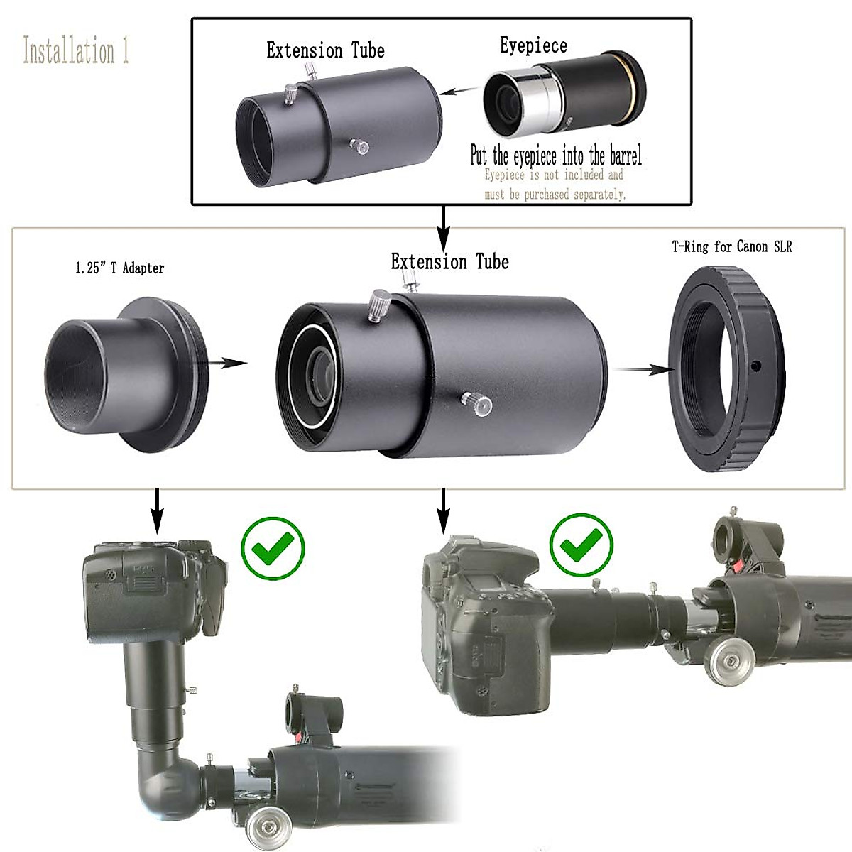 Starboosa Variable Extension Telescope Camera Adapter - for Canon SLR Cameras Connected to Telescopes - for Prime- Focus Or Eyepiece-Projection Photography