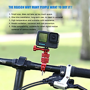 SKYJFFJ Mountain Bike Camera Handlebar Mount for GoPro Hero 8/9/10/11/12,360 Degree Rotation Aluminum Motorcycle Bicycle Rack Mount Holder for DJI Osmo Action,AKASO/YI & Action Camera Accessories（Red）