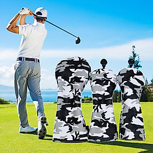 Milageto 3 PCS Waterproof Camouflage Golf Club Head Covers for Fairway Wood and Driver Headcover Black Camo Pattern with Number Tag - 3PCS No 1 3 5