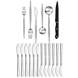 Stapava 48 Pieces Matte Silverware Set with Steak Knives, Plus Dinner Knives Set of 12, Stainless Steel Flatware Cutlery Set, Kitchen Utensil Set Include Spoons Forks Knives, Dishwasher Safe