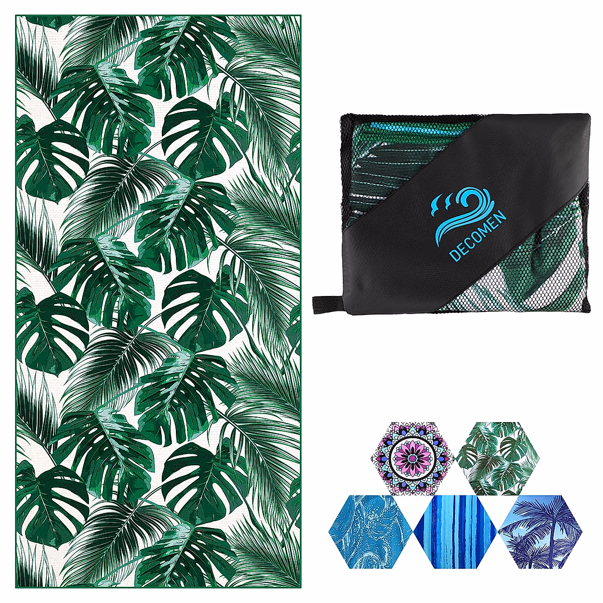 DECOMEN Beach Towel, Microfiber Beach Towels, Oversized Lightweight Quick Dry (73" x 32") Sand Proof, Absorbent, Compact, Beach Blanket, Lightweight Towel for The Swimming, Sports -Palm Leaf