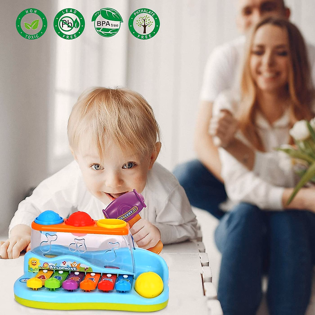 HOLA Toys for 1 Year Old Boy Gifts Baby Toys 12-18 Months, Baby Toys 6 to 12 Months Toy Hammer with Music Sound & Light, Grab Shake Pound 9 Month Old Baby Boy Girl Toys 1 Year Old Boy Birthday Gift