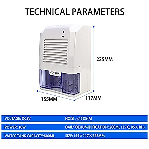COYCYQI Portable Mini Dehumidifier for Home, RV, Bathroom, Bedroom, Closet, Car, Room, Ultra-Quiet USB Small Dehumidifier with 17oz Capacity, 2200 Cubic Feet (215 sq ft)