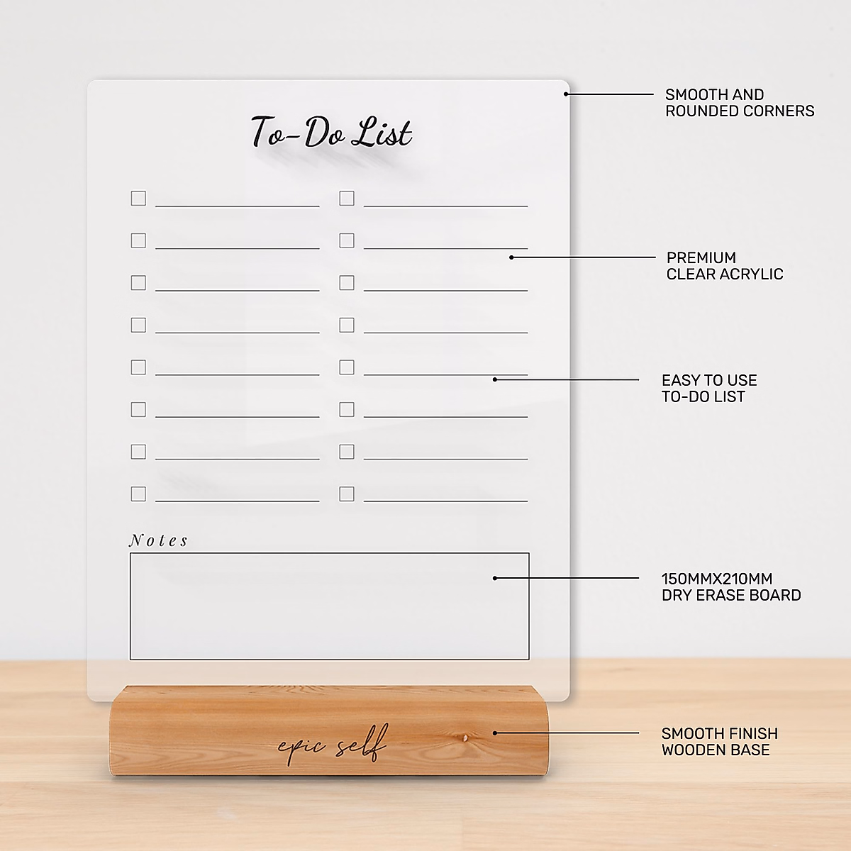 Epic Self Help – Acrylic To-Do List – Laser Cut Calendar for Organization & Focus – Clear Wipe Clean Dry-Erase Board – Desk Planner Stand – Minimalist Design for Office or Bedroom – Productivity Tool