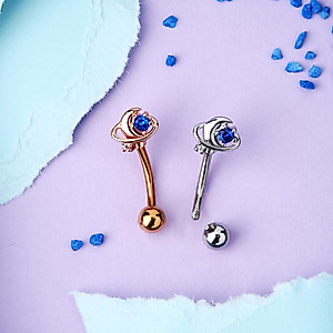 Melighting 16G Rook Earrings Planet Cartilage Earrings Stainless Steel 316L Blue Stud Earrings Clear CZ Eyebrow Jewellery Tragus Piercing Jewelry for Women