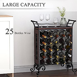 HOMCOM 25 Bottle Horizontal Free Standing Wine Rack Stand Wood and Metal - Black