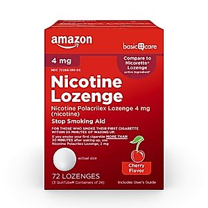 Amazon Basic Care Nicotine Lozenge 4 mg, Stop Smoking Aid, Cherry Flavor, 72 Count, 24 Count (Pack of 3)