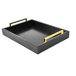 16"x12" Serving Trays with Handles, Black Decorative Serving Tray, Ottoman Trays for, Living Room, Bathroom, and Outdoors Decorative Trays (Black)