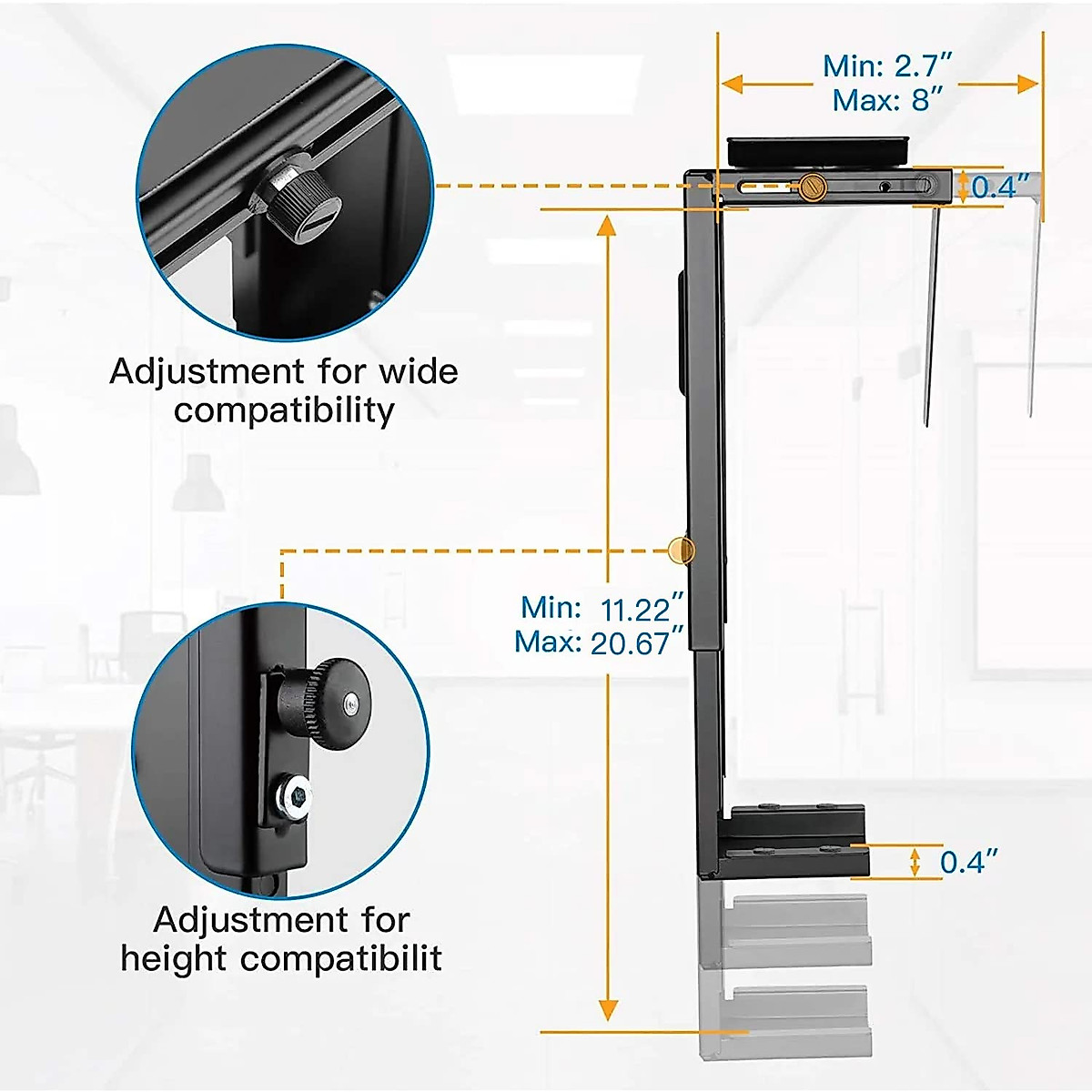 CPU Holder Under Desk Mount - Adjustable Wall PC Mount with 360° Swivel, Heavy Duty Computer Tower Holder Holds up to 22lbs by HUANUO