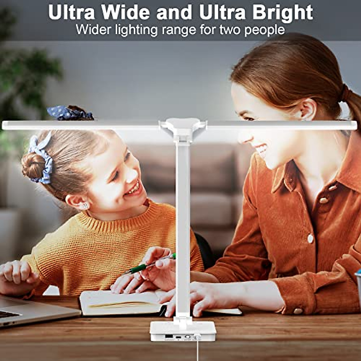 Bright LED Desk Lamp for Home Office - Dual Swing Arm Eye-Caring Architect Task Lamp, Adjustable Foldable Table Lamp, Dimmable Touch Control Desktop Lamp 5 Lighting Modes for Work/Study