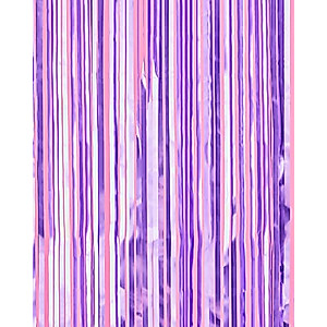 xo, Fetti Party Decorations Matte Purple Fringe Foil Curtain - Set of 2 | Bachelorette Bridal Shower Backdrop, Wedding, Birthday Photo Booth