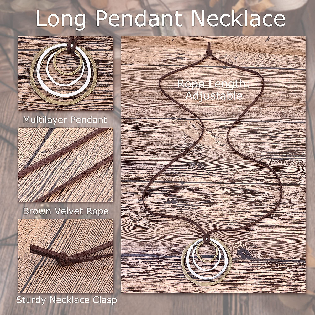 Jstyle 6Pcs Handmade Women Long Necklaces Jewelry Black Sandalwood Vintage Statement Necklace for Women B